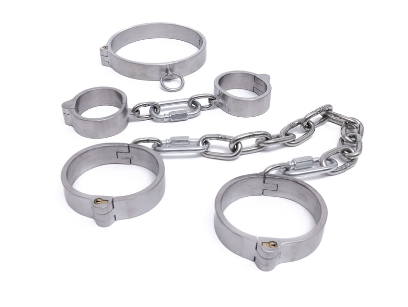 Stainless steel push-in lock cuffs and collar – selfbondage-shop