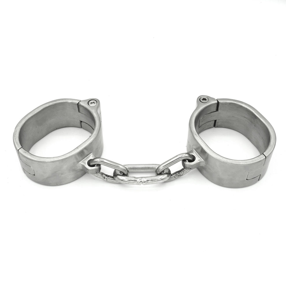 Solid stainless steel shackles with screw lock and chain – selfbondage-shop